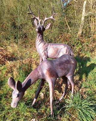 Stag and Doe Deer Pair Extra Large Sculptures - Cast Aluminium with ...