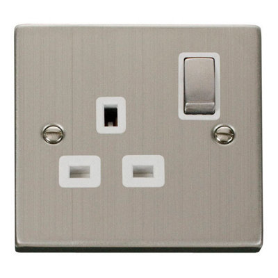 Stainless Steel 1 Gang 13A DP Ingot Switched Plug Socket - White Trim ...
