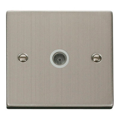 Stainless Steel 1 Gang Single Coaxial TV Socket - White Trim - SE Home ...