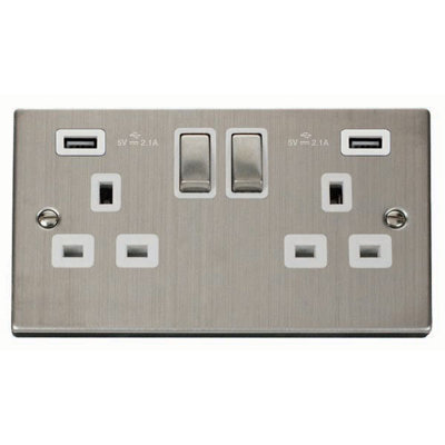 Stainless Steel 2 Gang 13A DP Ingot 2 USB Twin Double Switched Plug ...