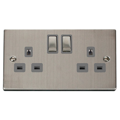 Stainless Steel 2 Gang 13A DP Ingot Twin Double Switched Plug Socket ...