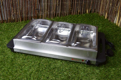 Stainless Steel 3 Pan Buffet Server and Warming Tray Hotplate | DIY at B&Q