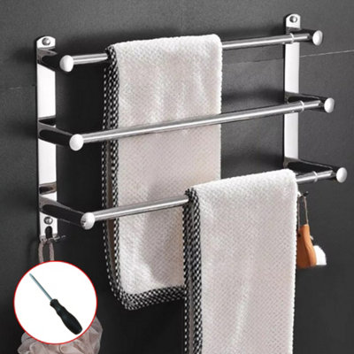 Stainless Steel Bathroom Wall Mounted Towel Rail 3 Tier Chrome Kitchen ...