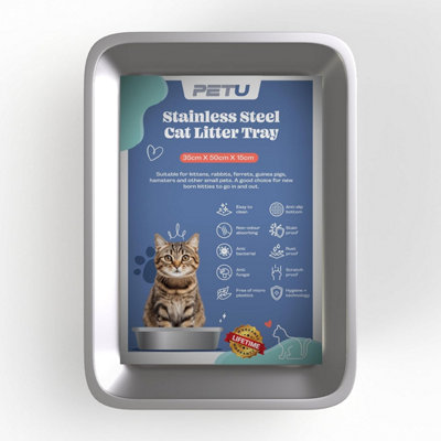 Stainless Steel Cat Litter Tray Box Large High Sided for Cats Rabbits ...