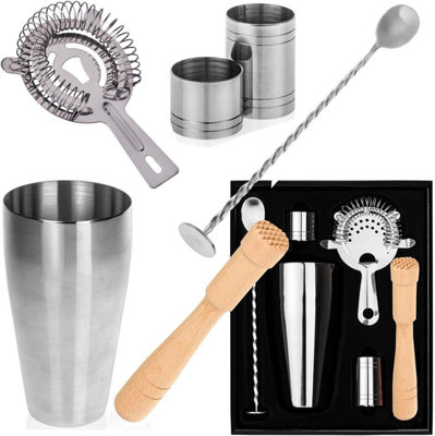 Stainless Steel Cocktail Kit Drink Bartender Muddler Strainer Spoon 6Pc ...