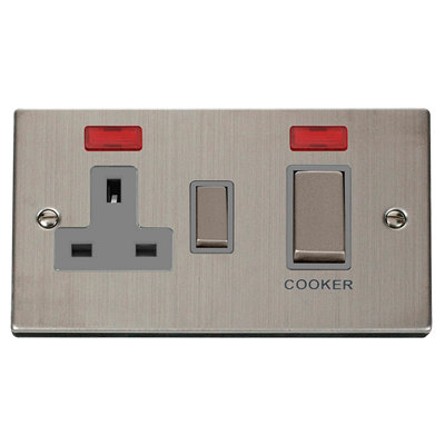 Stainless Steel Cooker Control Ingot 45A With 13A Switched Plug Socket ...