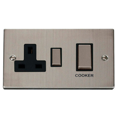 Stainless Steel Cooker Control Ingot 45A With 13A Switched Plug Socket ...