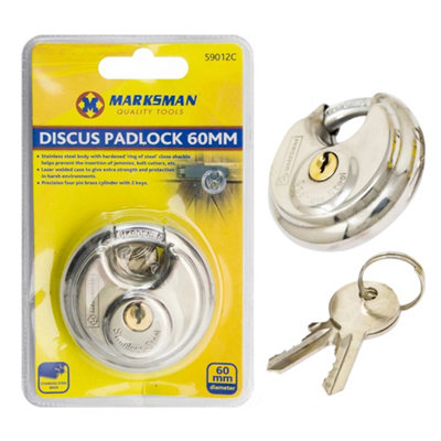 Stainless Steel Disc Padlock 60mm With 2 Keys Pad Lock Round Heavy Duty ...