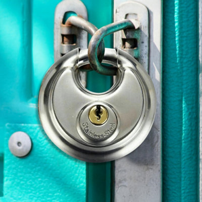 Stainless Steel Disc Padlock 60mm With 2 Keys Pad Lock Round Heavy Duty ...