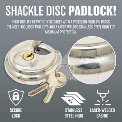 Stainless Steel Disc Padlock 60mm With 2 Keys Pad Lock Round Heavy Duty ...