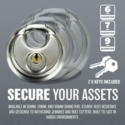 Stainless Steel Disc Padlock 60mm With 2 Keys Pad Lock Round Heavy Duty ...
