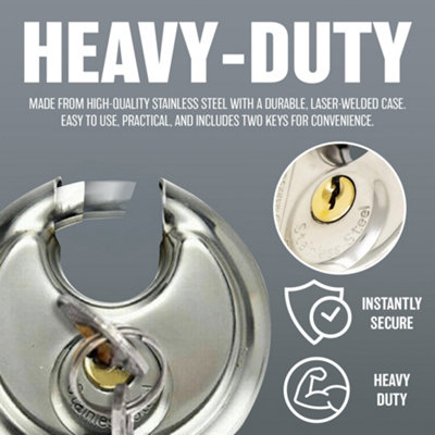 Stainless Steel Disc Padlock 60mm With 2 Keys Pad Lock Round Heavy Duty ...
