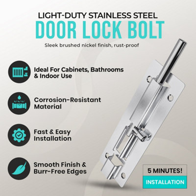 Stainless Steel Door Security Bolts, Slide Latch Lock with Screws - 75MM