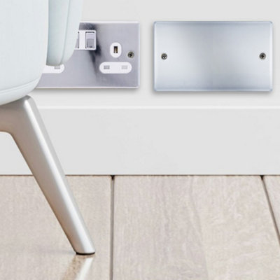 Stainless Steel Double Blank Plate Light Switch Home Office Electric Diy