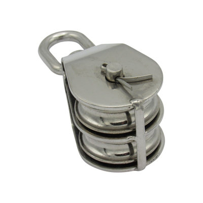 Stainless Steel Double Pulley Block 50MM (Wheel Swivel Eye Rope Becket)