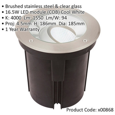 Stainless Steel Drive Over IP67 Ground Light - 16.5W Cool White Tilting ...