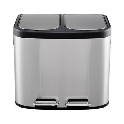 Stainless Steel Dual Rubbish Bin 2-Compartment Metal Pedals Bin with ...