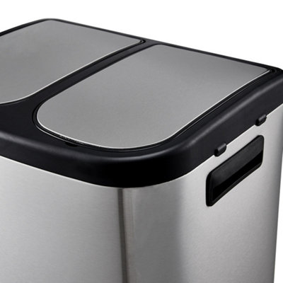 Stainless Steel Dual Rubbish Bin 2-Compartment Metal Pedals Bin with ...