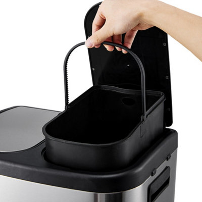 Stainless Steel Dual Rubbish Bin 2-Compartment Metal Pedals Bin with ...