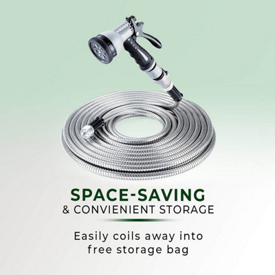 Stainless Steel Garden Hose - 15m/50ft Lightweight & Flexible - Kink ...
