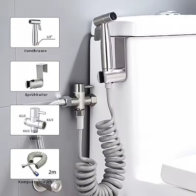 Stainless Steel Handheld Bidet Sprayer Kit with 3-Way Valve