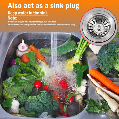 Stainless Steel Kitchen Sink Strainer Plug Dual Function Basket Waste ...