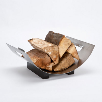 Stainless Steel Log Holder with Black Feet Modern Fireside Wood Storage ...