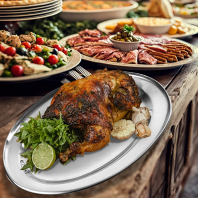 Stainless Steel Oval Rice Tray Plate Serving Dish Platter Meat Buffet ...