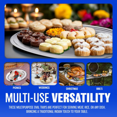 Stainless Steel Oval Rice Tray Plate Serving Dish Platter Meat Buffet ...