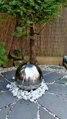 Stainless Steel Polished Sphere Outdoor Water Feature with Lights and ...