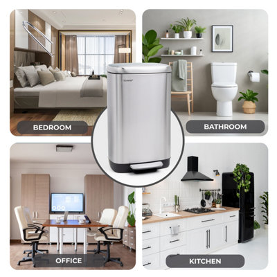 Stainless Steel Rectangular Pedal Bin With Soft Close Lid Silver Waste ...