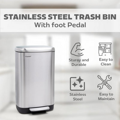 STAINLESS STEEL RECTANGULAR PEDAL BIN WITH SOFT CLOSE LID SILVER WASTE ...