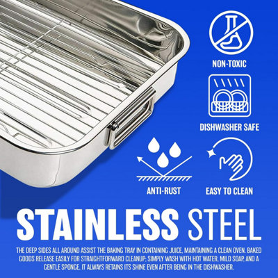 Stainless Steel Roasting Trays 32 X 24cm Oven Pan Baking Kitchen ...
