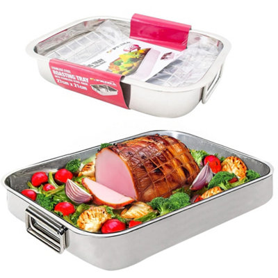 Stainless Steel Roasting Trays 37 X 28.5cm Oven Pan Dish Baking Roaster ...