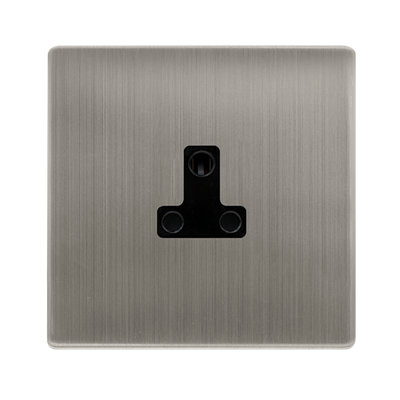 Stainless Steel Screwless Plate 1 Gang 2A Round Pin Socket - Black Trim ...