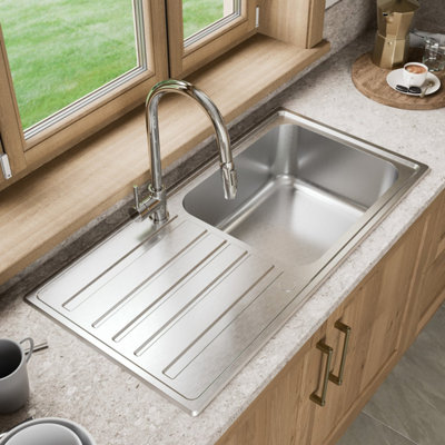 Stainless Steel Single Bowl Kitchen Sink Left Hand Modern Drainer ...