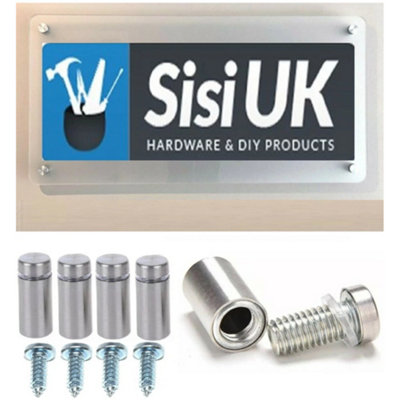 Stainless Steel Stand Off Fixings 12x20mm Pack of 4 Glass Sign Wall ...