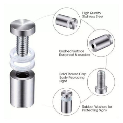 Stainless Steel Standoff Screws 12x25mm Sign Stand Off Fixings Wall ...