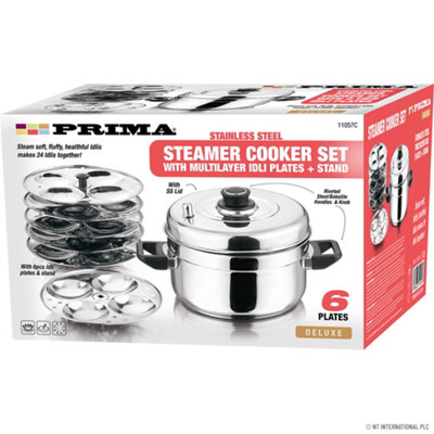 Stainless Steel Steamer Pan Cooker Set With 6 Tier Idli Plates & Stand ...