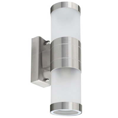 Stainless Steel Up Down Wall Light Frosted Glass Cover IP44 Garden Wall ...