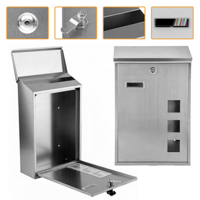 Stainless Steel Wall Mounted Post Box Lockable Outdoor Mail Letterbox ...