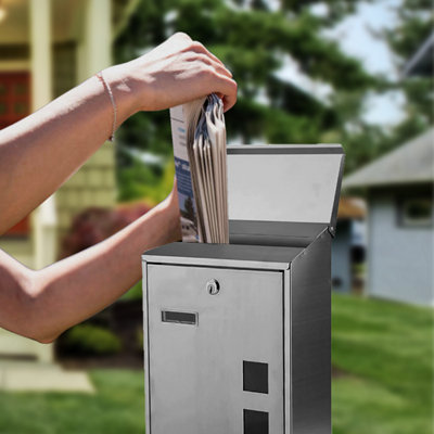 Stainless Steel Wall Mounted Post Box Lockable Outdoor Mail Letterbox ...