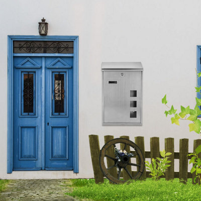 Stainless Steel Wall Mounted Post Box Lockable Outdoor Mail Letterbox ...