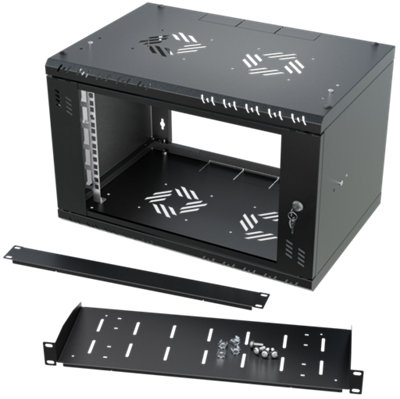 Stalflex 19 Inch Rack 6U 350 mm Black Glass Cabinet with Shelf and 1U ...