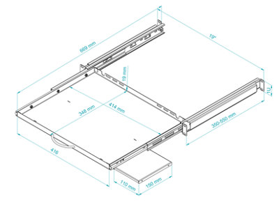 STALFLEX 1U SLIDING SHELF WITH EXTENDABLE MOUSE TRAY FOR 19 INCH 350MM ...