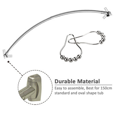 STANDARD CURVED EXTENSIBLE STEEL CHROME BATHTUB SHOWER CURTAIN ROD RAIL ...