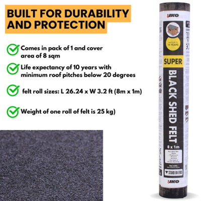 Standard Grade Black Mineral Roof Felt (8m x 1m) - Durable ...