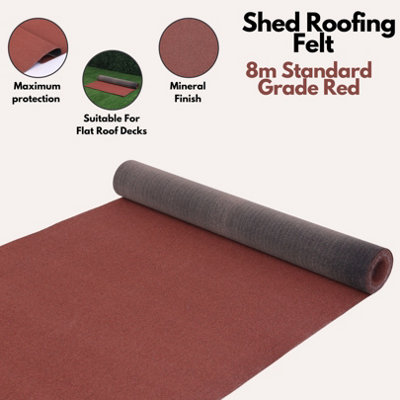 Standard Grade Red Mineral Roof Felt (8m x 1m) - Durable, Weatherproof ...