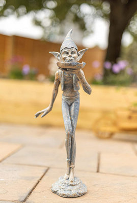 Standing Elf Garden Ornament Stone Effect