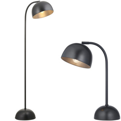 STANDING FLOOR & TABLE LAMP SET - ADJUSTABLE MATT BLACK STEEL GREY ...